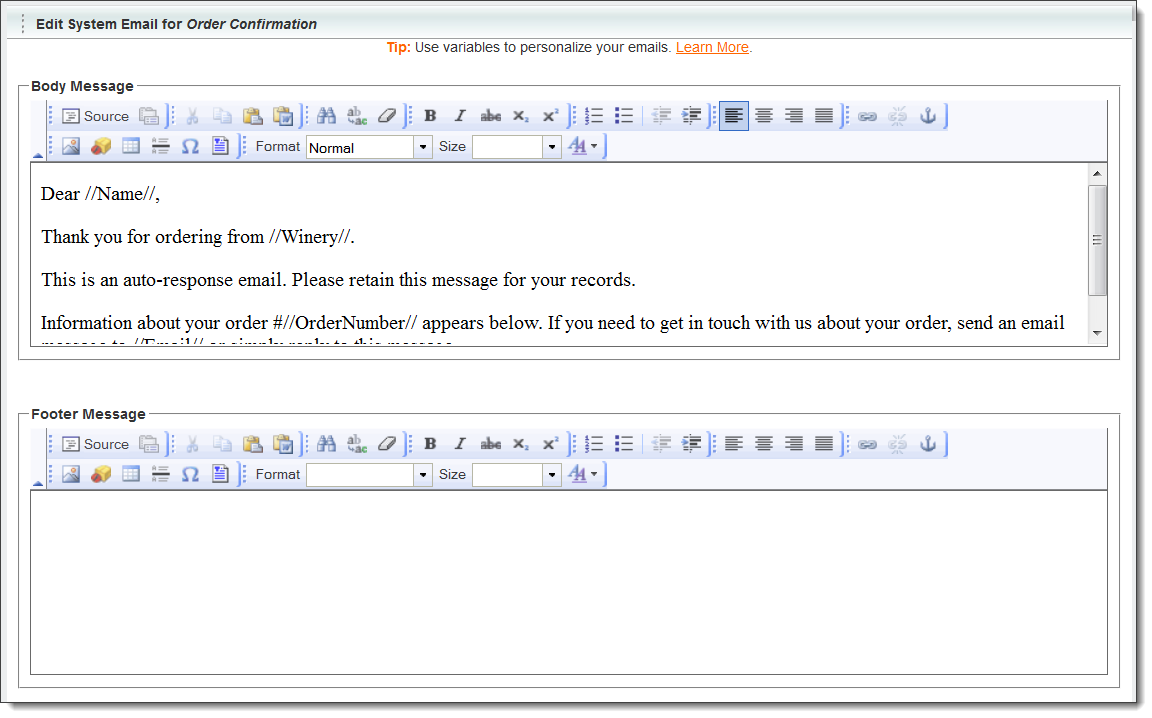 eWinery Automated System Emails