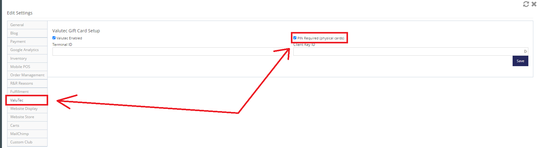 Valutec Gift Cards in the OMS