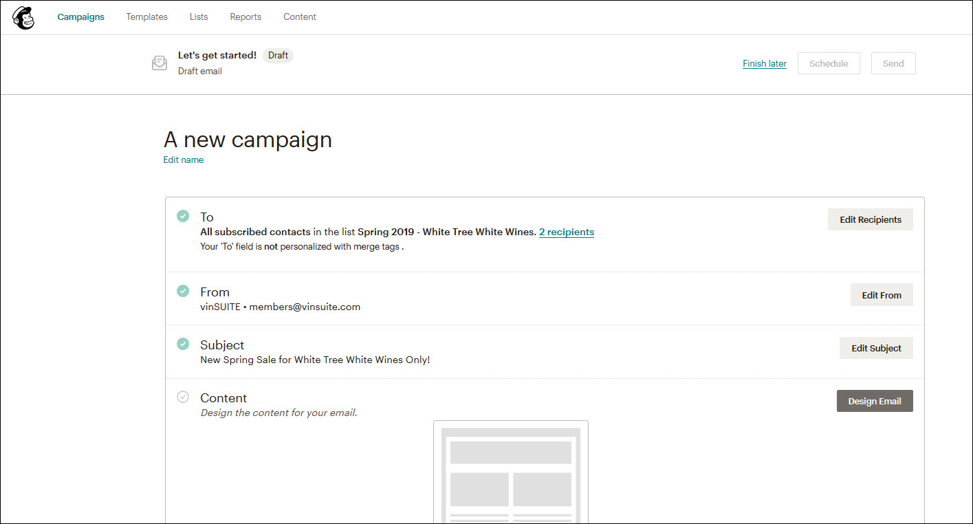 MailChimp: Campaigns In vinSUITE