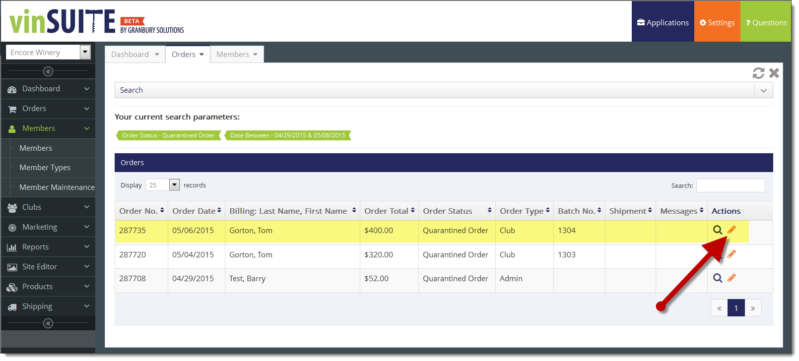 Orders: Editing Orders